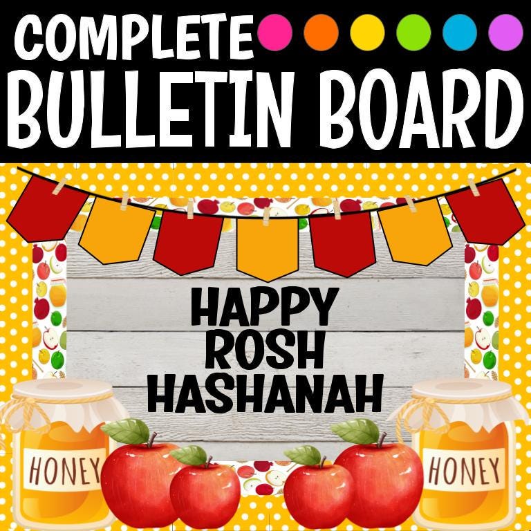 Happy Rosh Hashanah Bulletin Board Kit for Jewish New Year With Honey ...