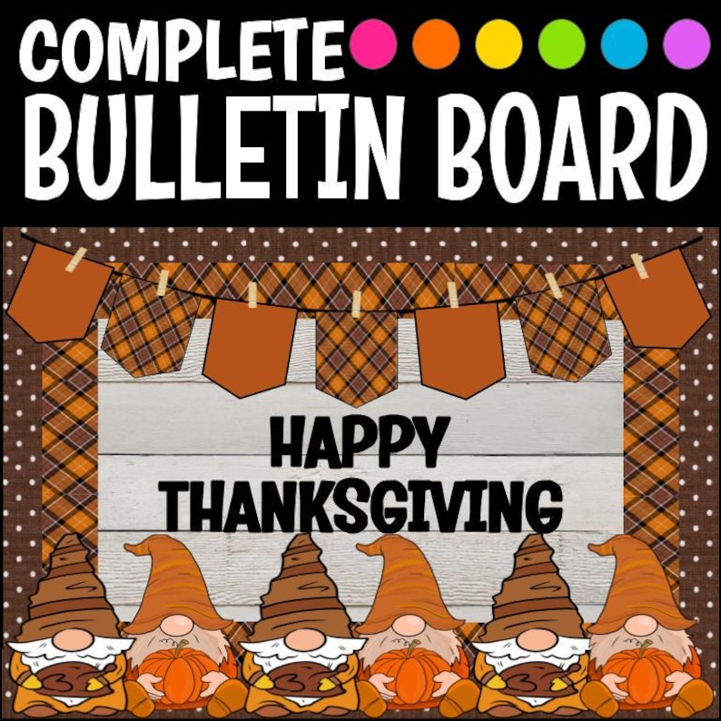 Happy Thanksgiving Bulletin Board Kit Classroom Decor Gnomes Pumpkin ...