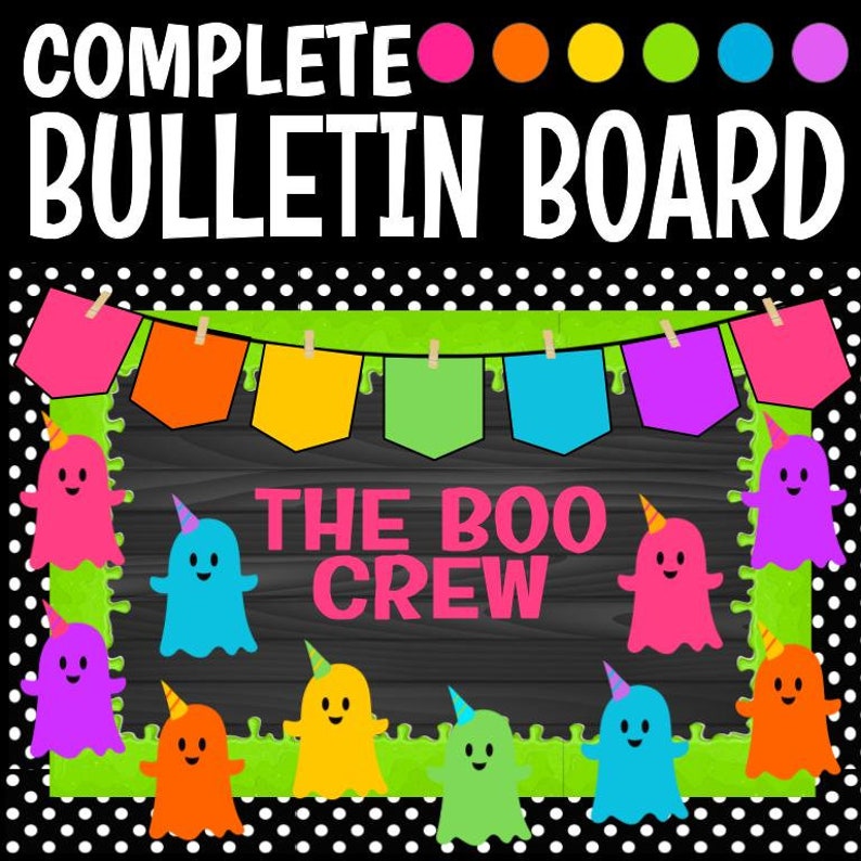 The Boo Crew Bulletin Board Kit Halloween Classroom Decor With Neon ...