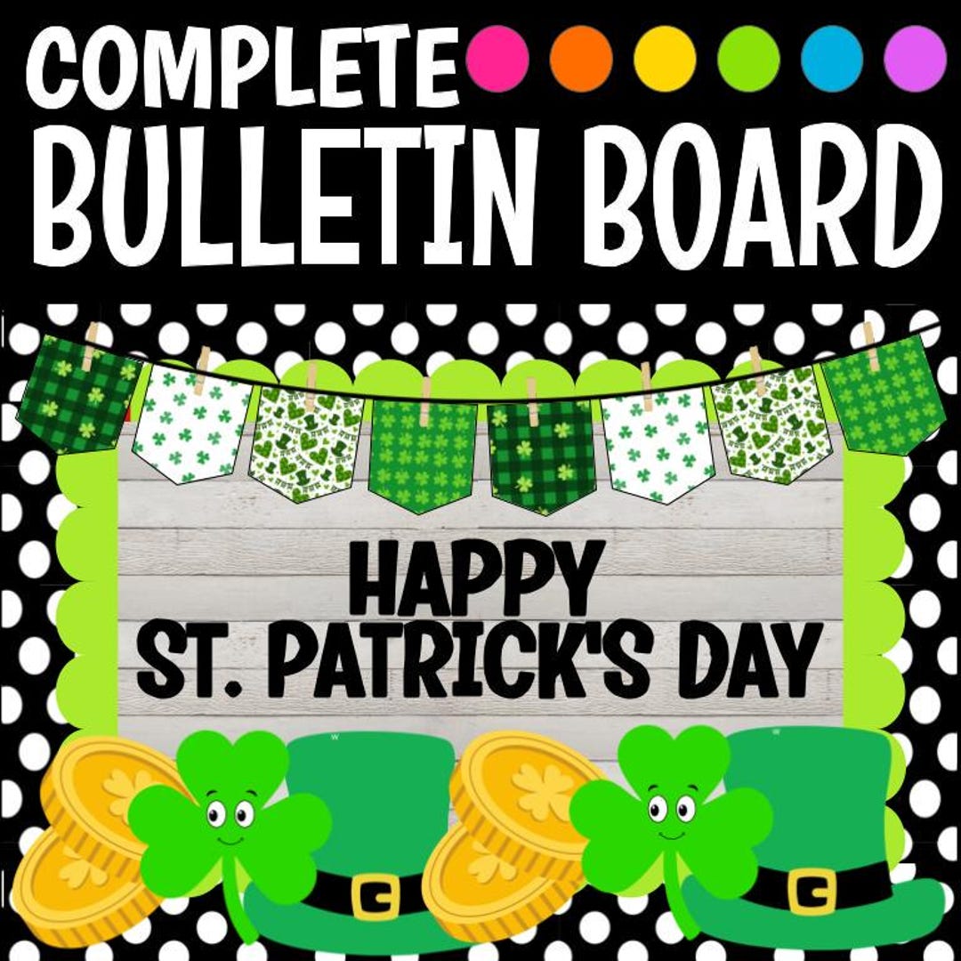 Happy St. Patrick's Day Bulletin Board Kit Pot of Gold Shamrocks - Etsy