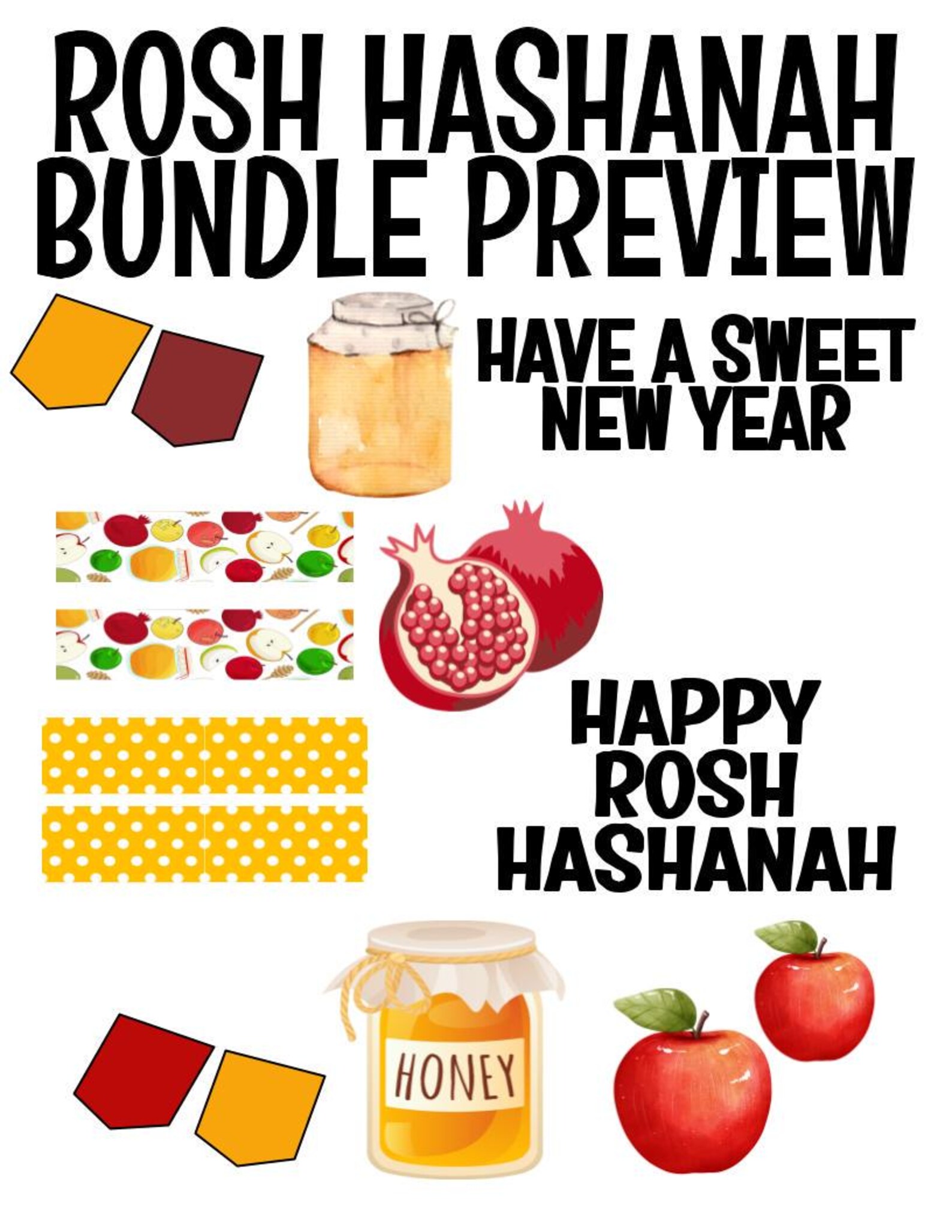 Happy Rosh Hashanah Bulletin Board Kit for Jewish New Year With Honey ...