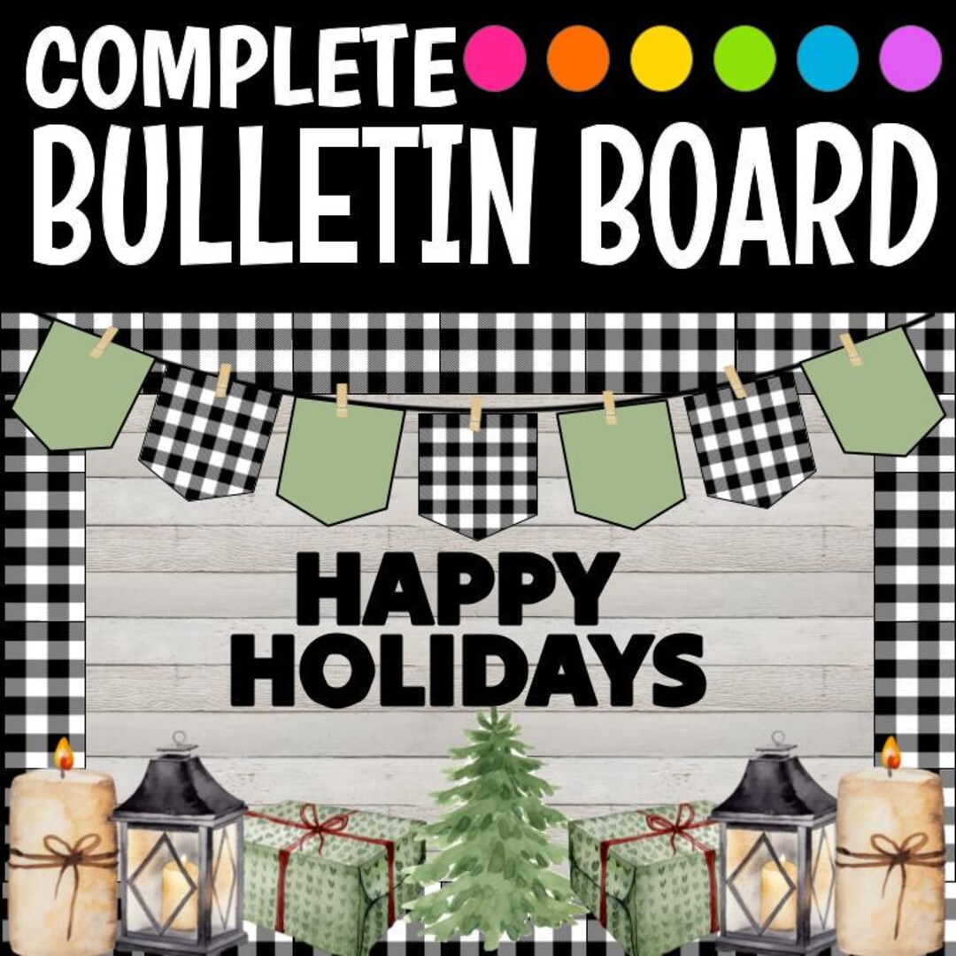 Happy Holidays Bulletin Board Kit Buffalo Plaid Farmhouse Country ...