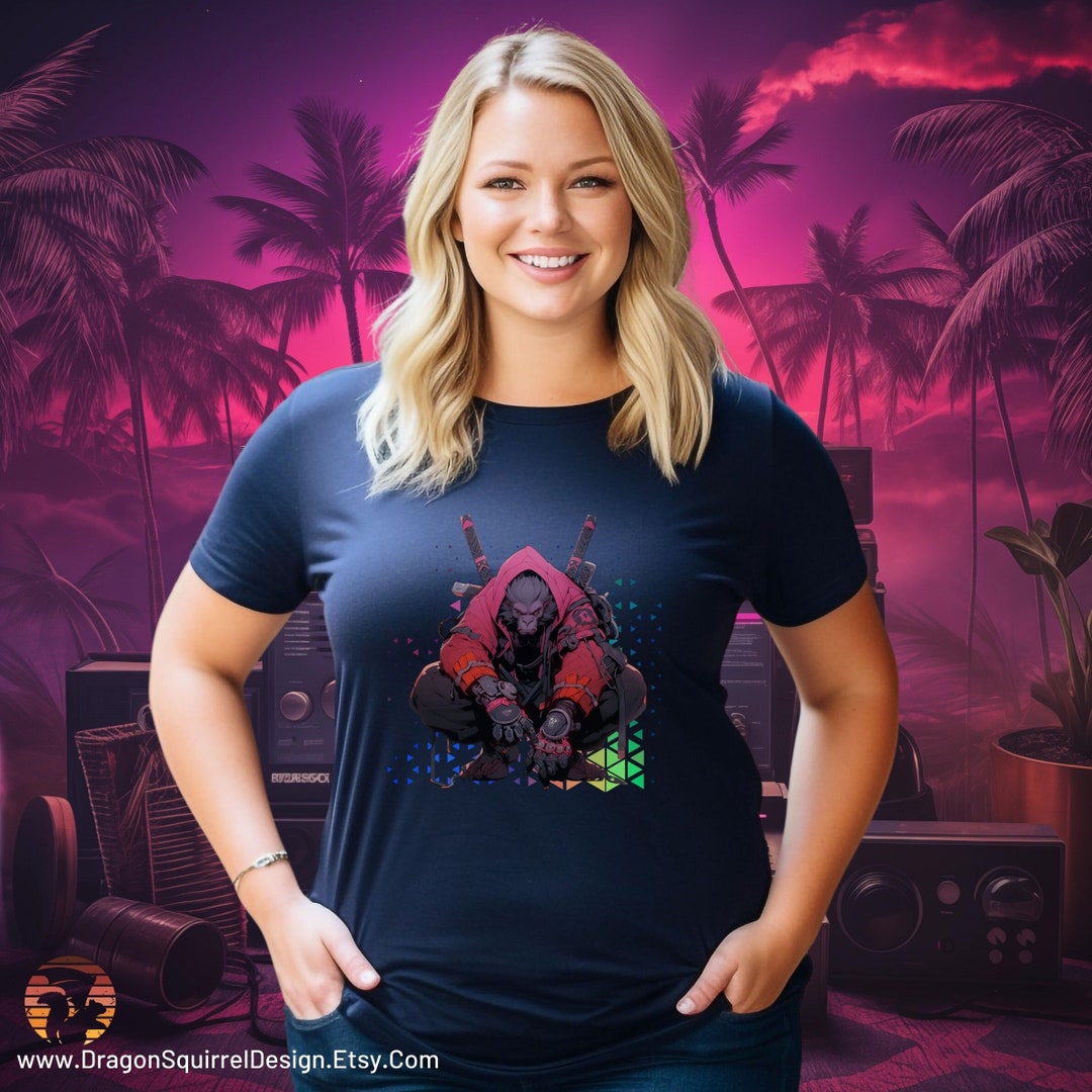 Cyberpunk Samurai Gorilla Urban Warrior Synthwave Aesthetic T-shirt ...