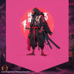 Cyberpunk Samurai Crow Urban Warrior Synthwave Aesthetic T-shirt, Ninja ...