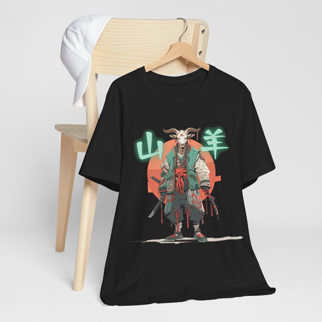 Cyberpunk Samurai Goat Urban Warrior Zodiac Sign T-shirt, Asian ...