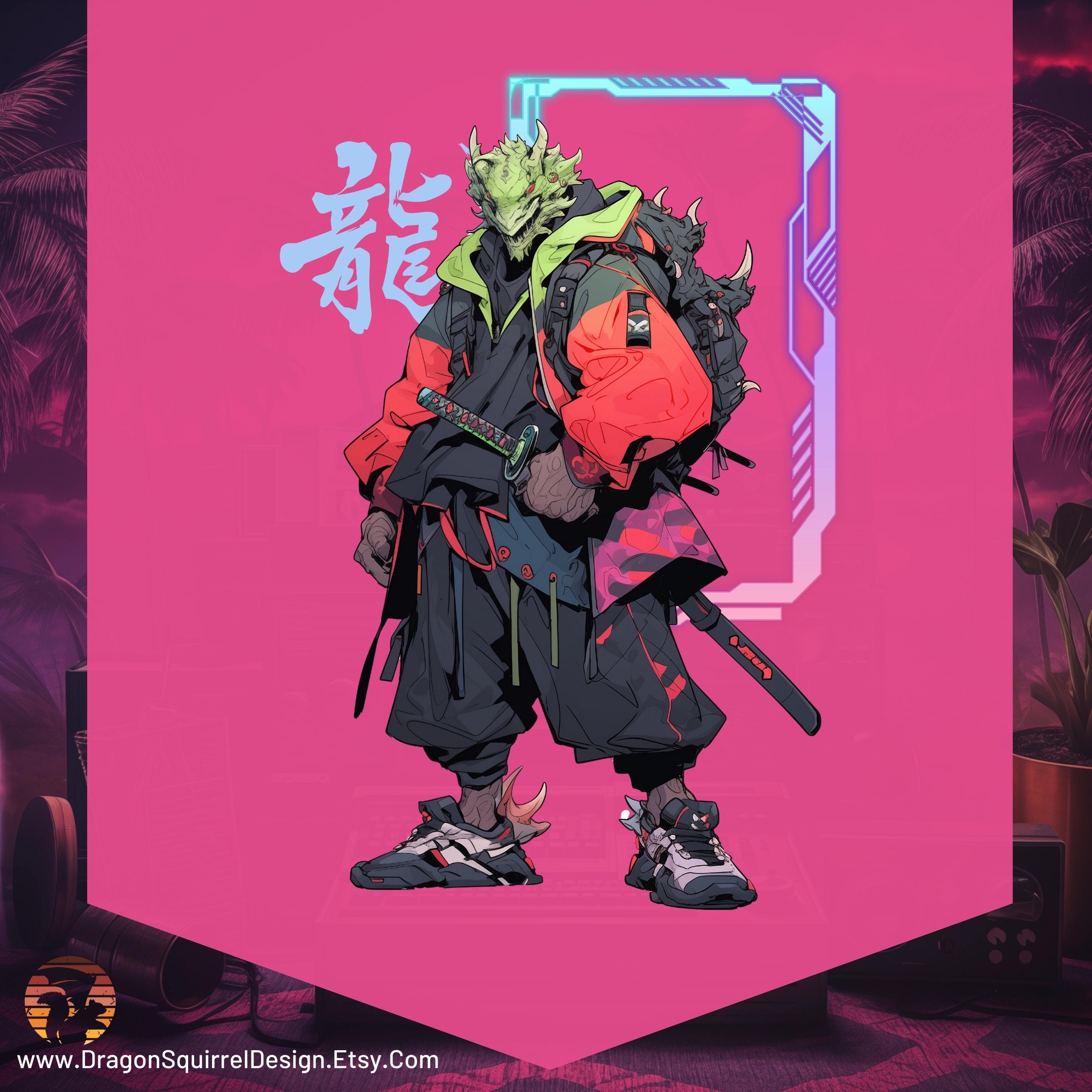 Cyberpunk Samurai Dragon Urban Warrior Synthwave Aesthetic T-shirt ...