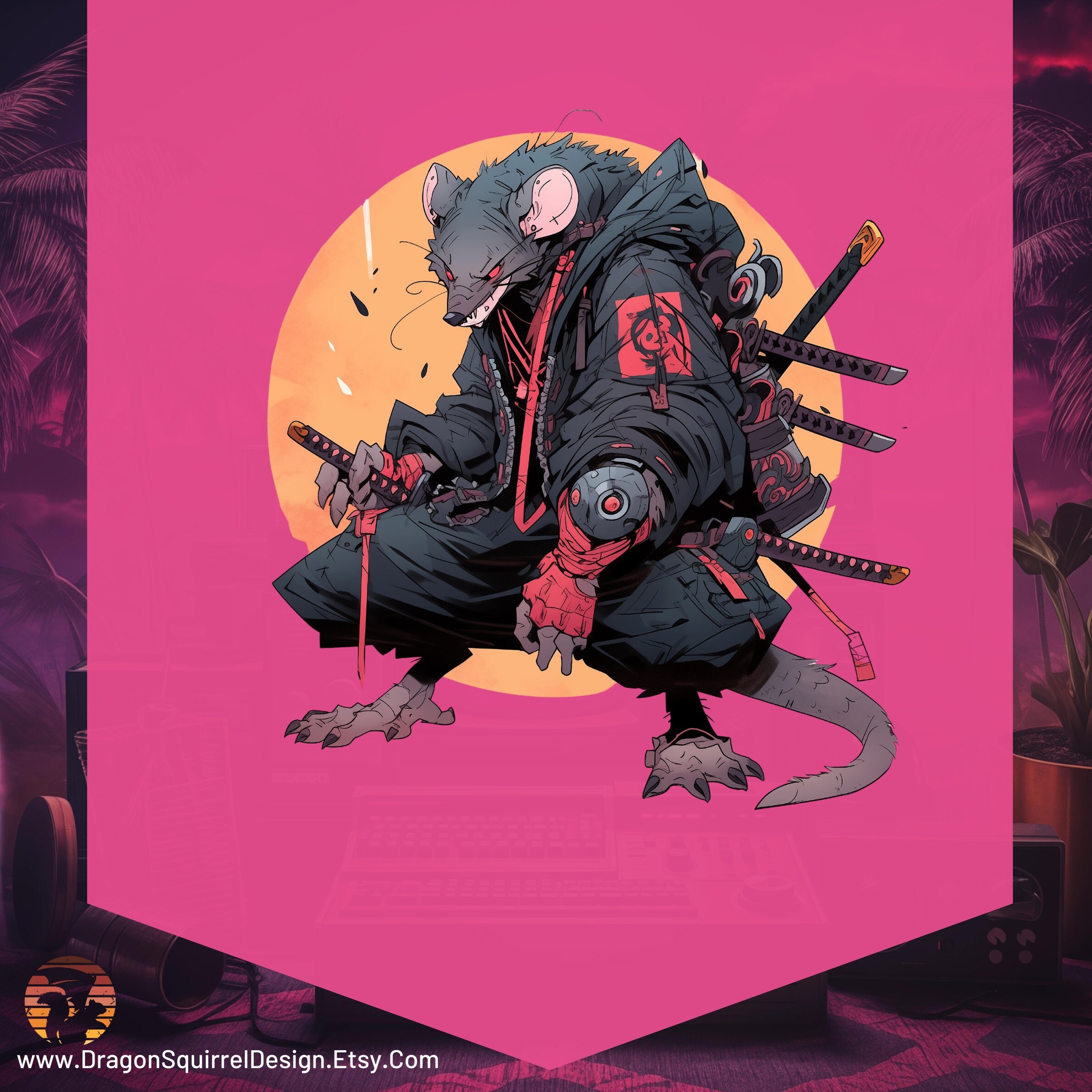 Cyberpunk Samurai Rat Urban Warrior Synthwave Aesthetic T-shirt ...