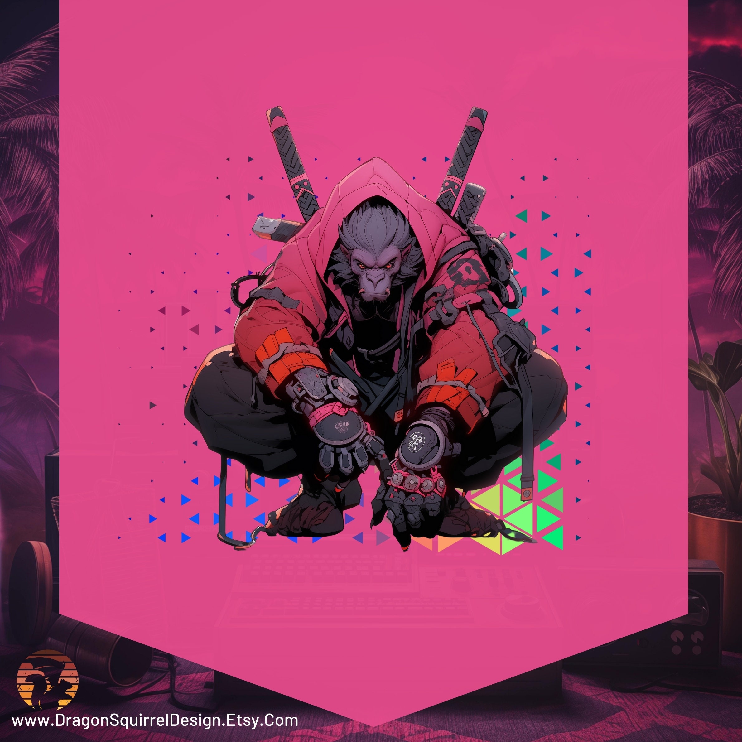 Cyberpunk Samurai Gorilla Urban Warrior Synthwave Aesthetic T-shirt ...