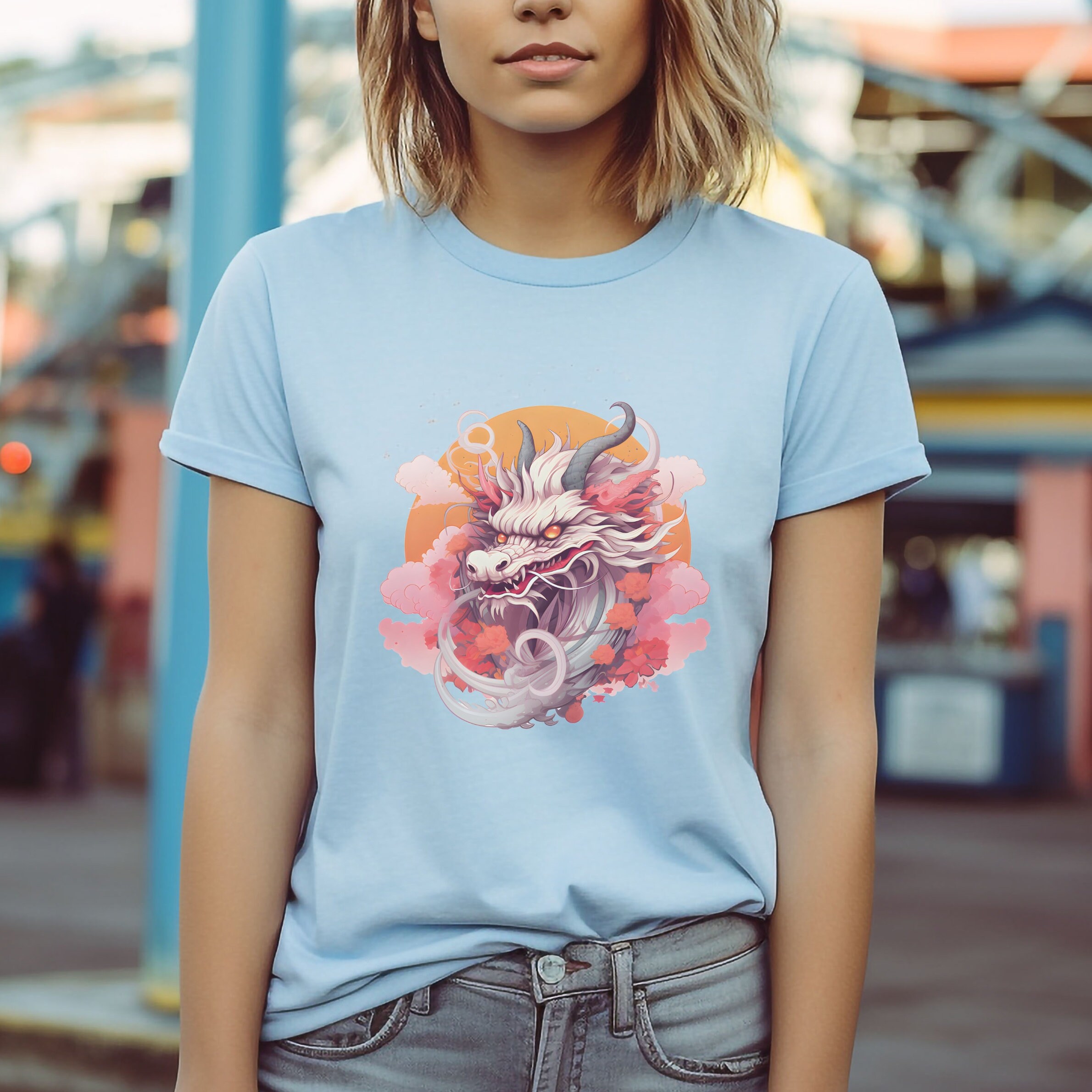 Pink Anime Girl Aesthetic Ultra-cute Almost Chibi Cloud Dragon Graphic ...