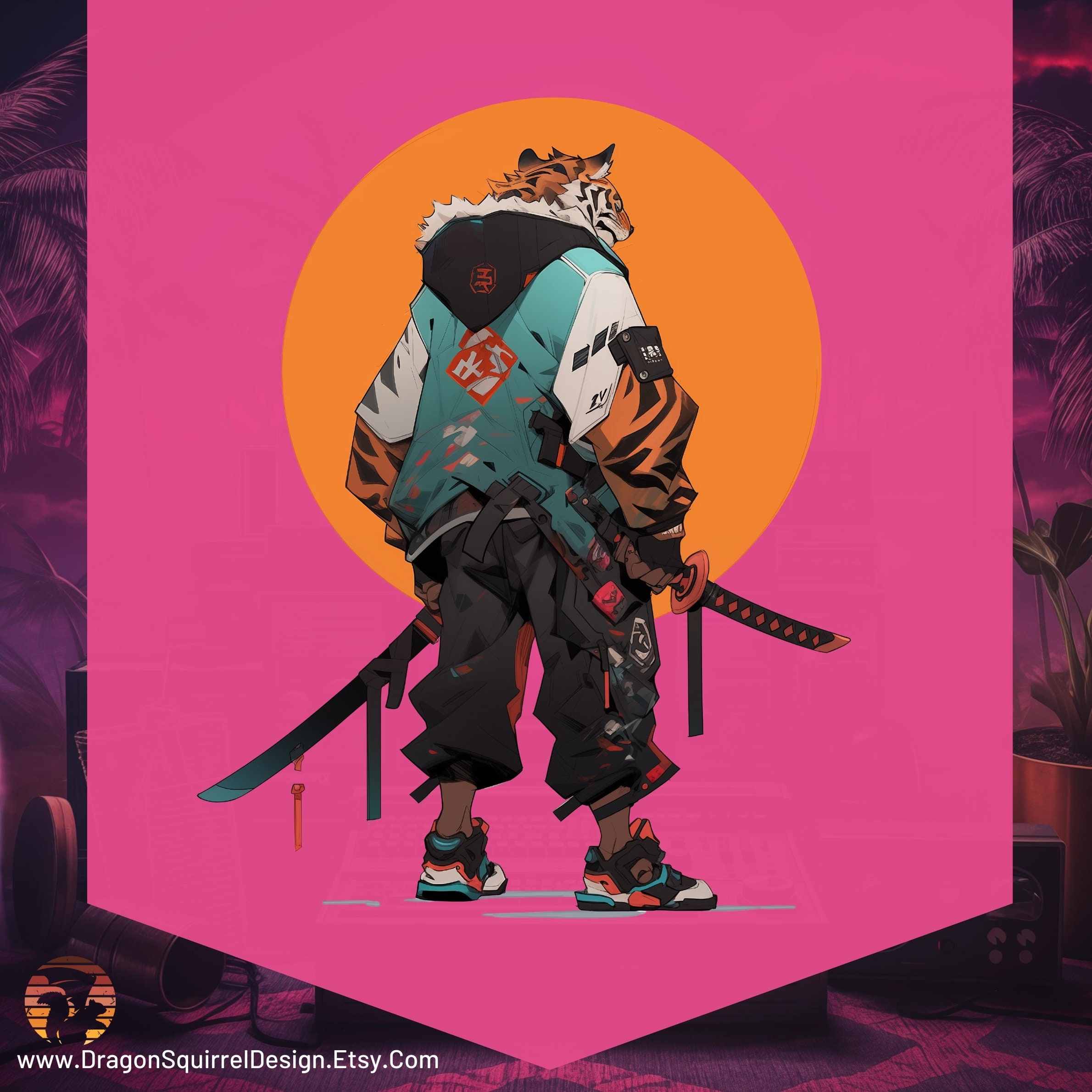 Cyberpunk Samurai Tiger Urban Warrior Synthwave Aesthetic T-shirt ...