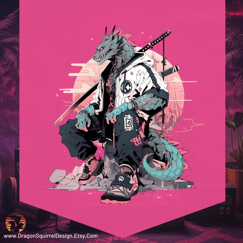 Cyberpunk Samurai Dragon Urban Warrior Synthwave Aesthetic T-shirt ...