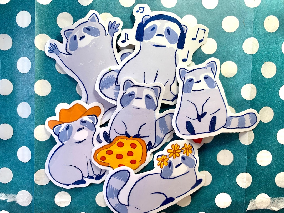 Raccoon Sticker Pack | Handmade | Waterproof | Cute Animals | Doodle ...