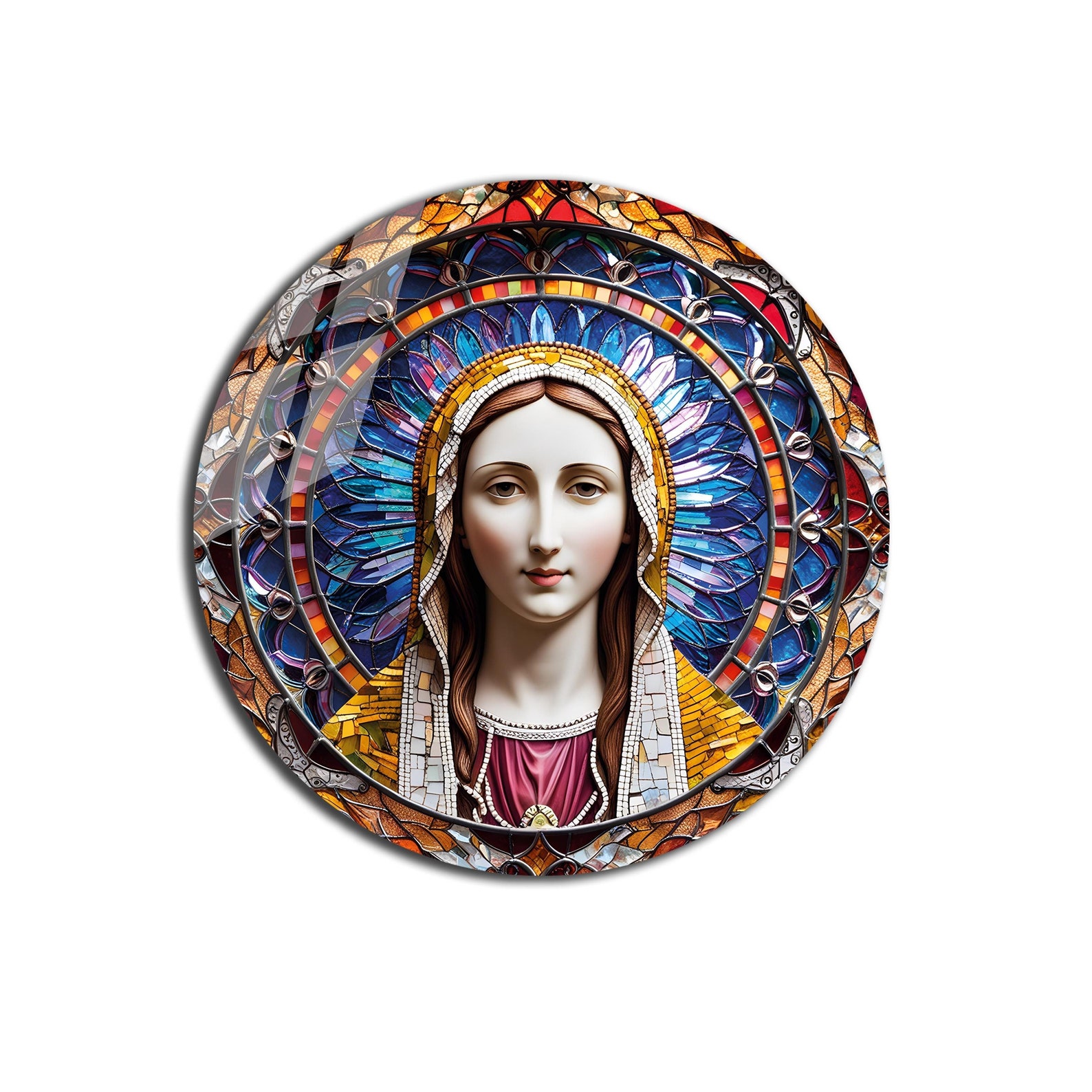 Tempered Glass Virgin Mary Wall Art Virgin Mary Round Wall Hangings ...