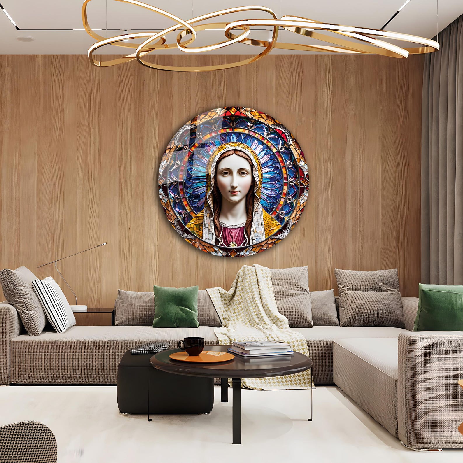 Tempered Glass Virgin Mary Wall Art Virgin Mary Round Wall Hangings ...