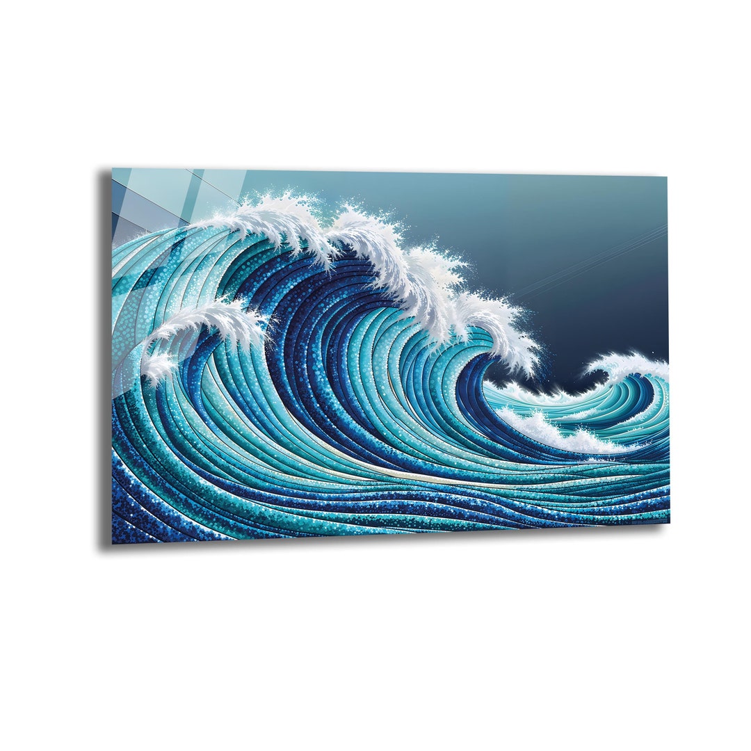 Sea Waves Glass Wall Art, Ocean Glass Art, Sunset Wall Art, Glass Wall ...