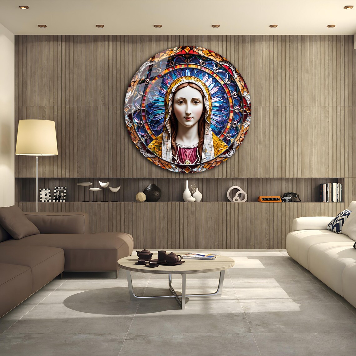 Tempered Glass Virgin Mary Wall Art Virgin Mary Round Wall Hangings ...