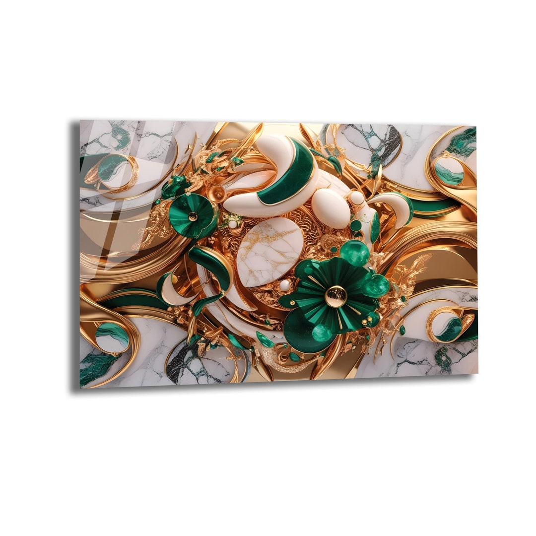 Stunning Green Gold Marble Glass Wall Art, Kitchen Decor & Unique Gift ...