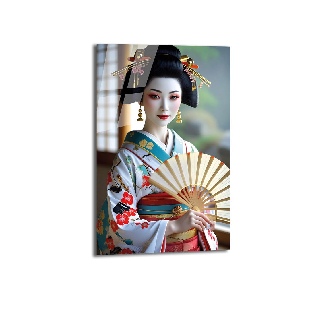 Tempered Glass Wall Art Geisha Wall Art Panoramic Wall Decor Japanese ...