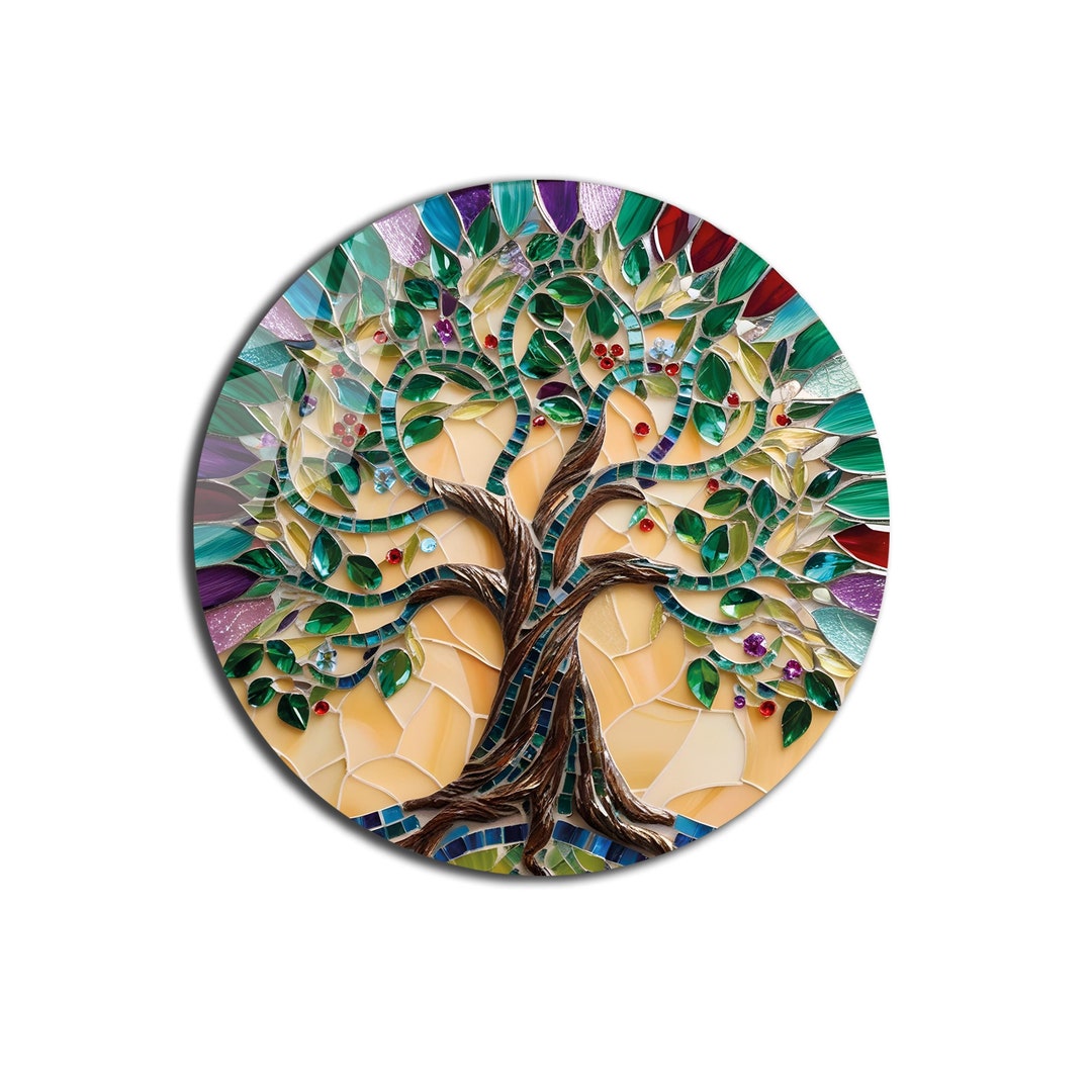 Stained Glass Painting Tree of Life, Stained Glass Window Glass Wall ...