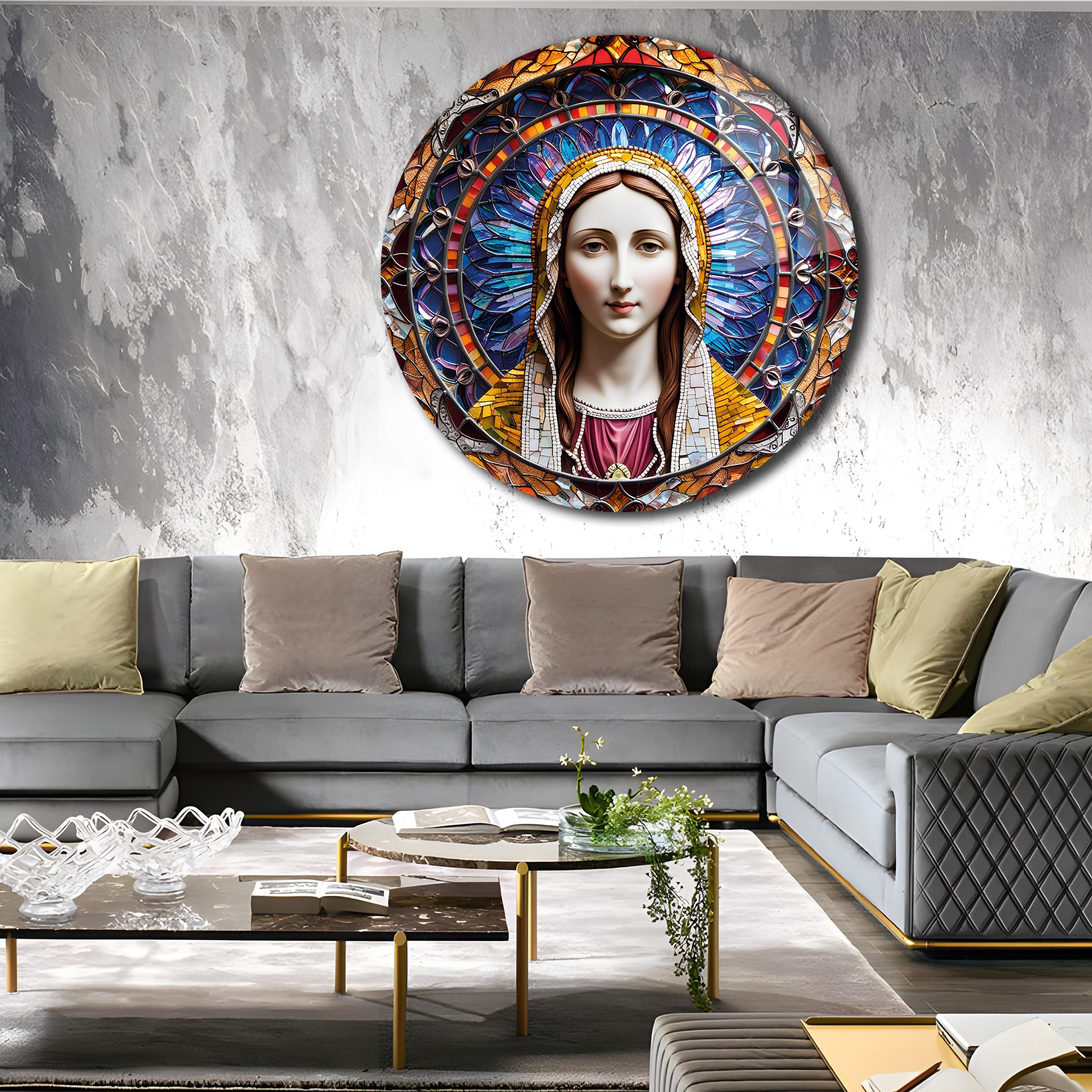 Tempered Glass Virgin Mary Wall Art Virgin Mary Round Wall Hangings ...