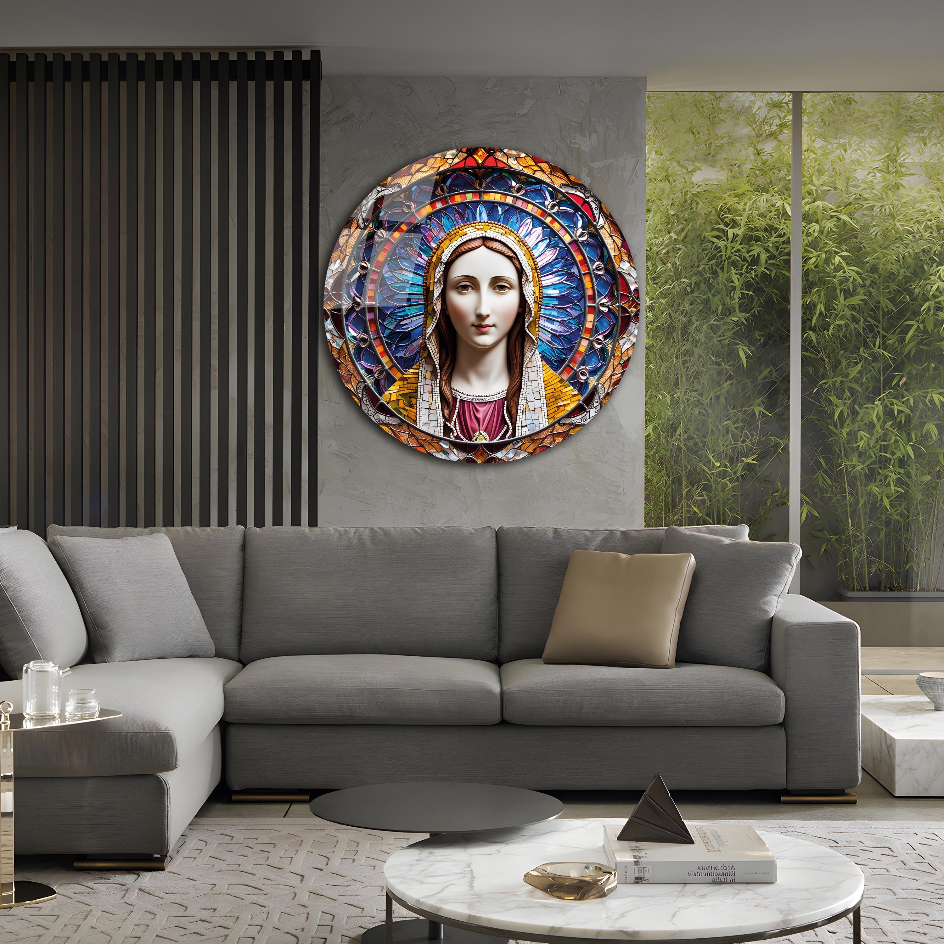 Tempered Glass Virgin Mary Wall Art Virgin Mary Round Wall Hangings ...