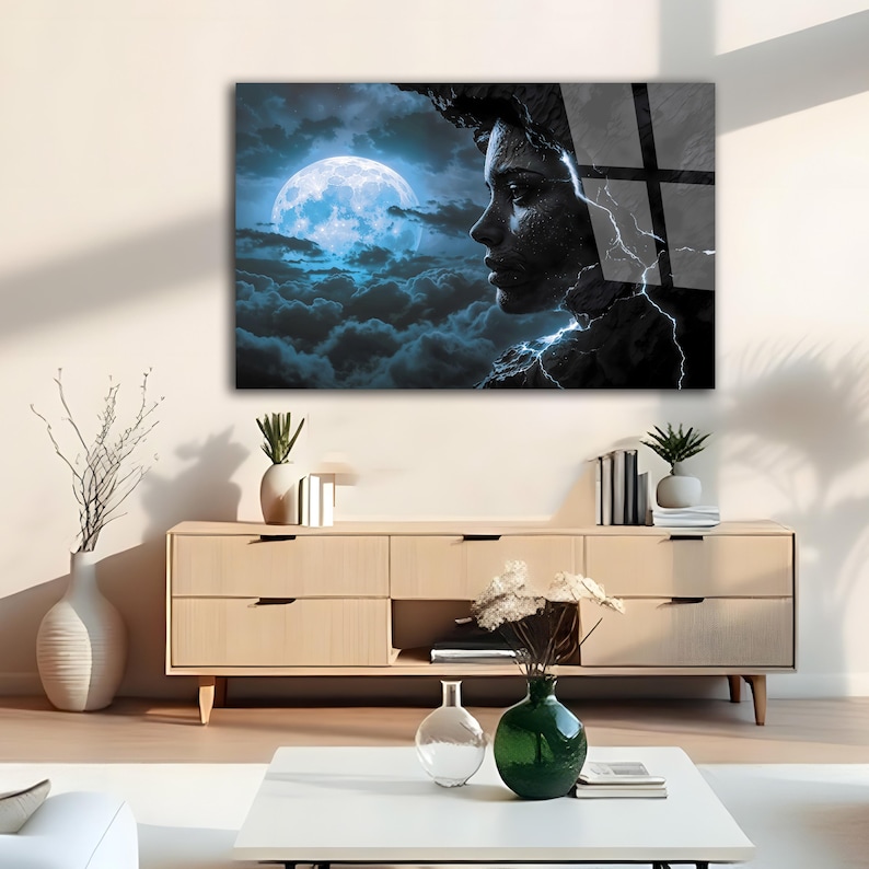 Arte de parede abstrata em vidro com rosto humano, decoração moderna ...