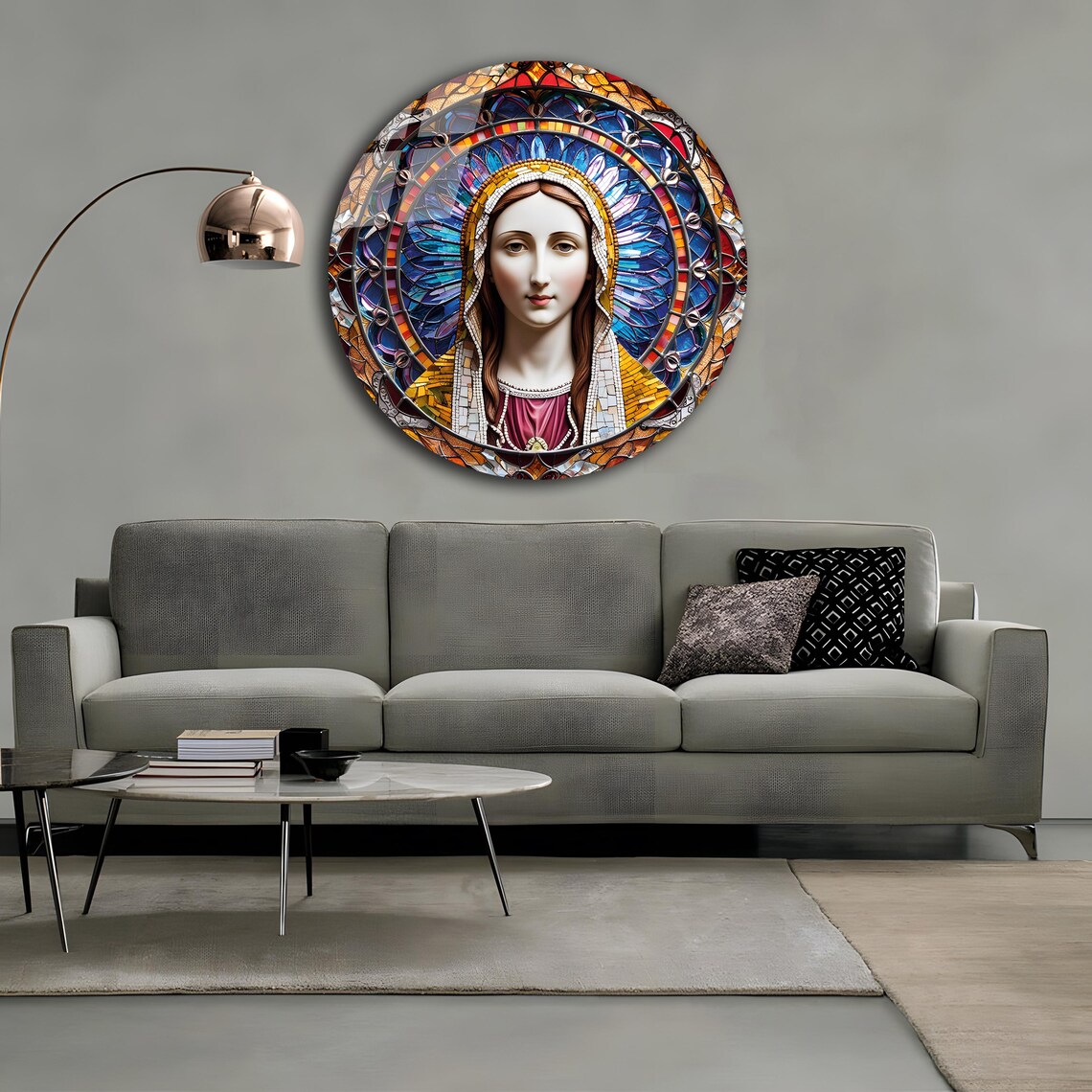 Tempered Glass Virgin Mary Wall Art Virgin Mary Round Wall Hangings ...