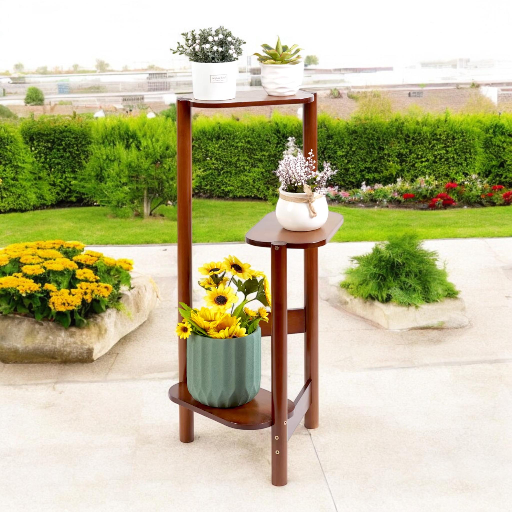 Bamboo 3-tier Tall Corner Plant Stand – Indoor & Outdoor Flower Rack ...