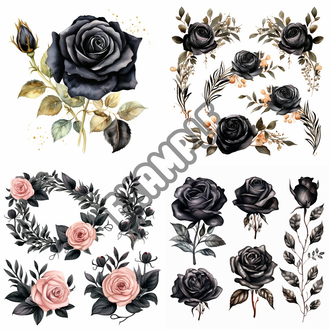 Black Rose Clipart Watercolor Clipart Clipart Rose - Etsy