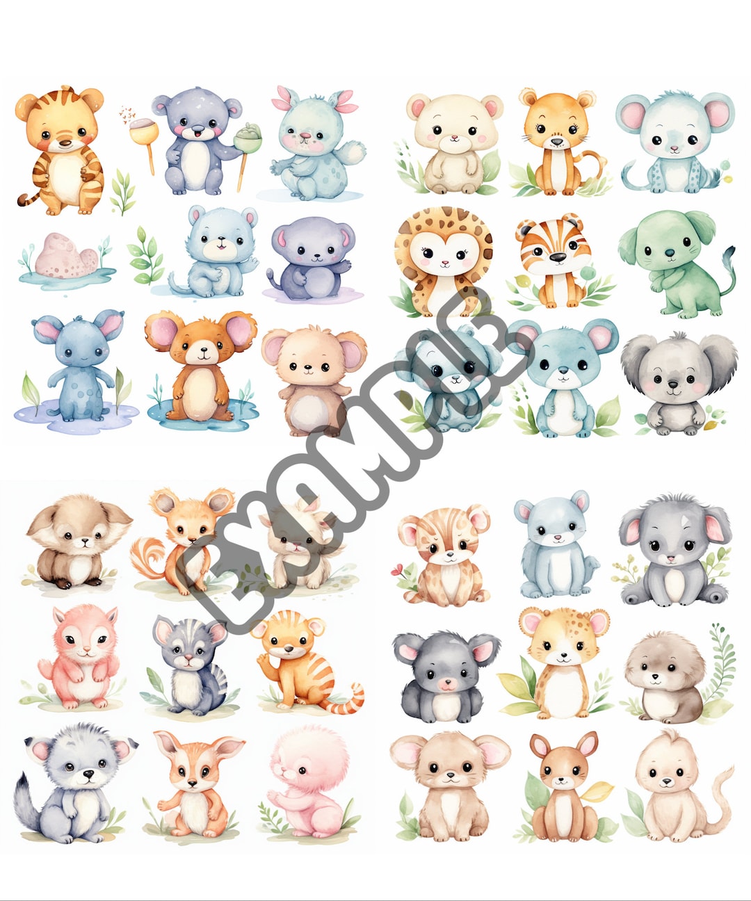 Baby Animals Watercolor Clipart – Cute Baby Safari Animals PNG – Baby ...