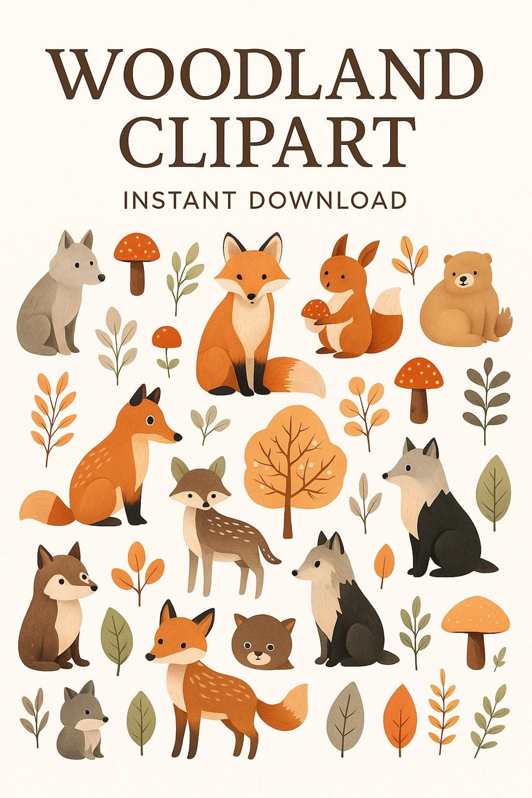 Woodland Animal Clipart Bundle | Forest Animals PNG | Fox Bear Squirrel ...