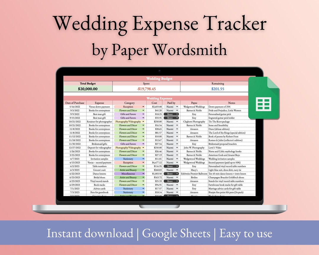 Wedding Expense Tracker for Google Sheets, Easy-to-use Wedding Budget ...