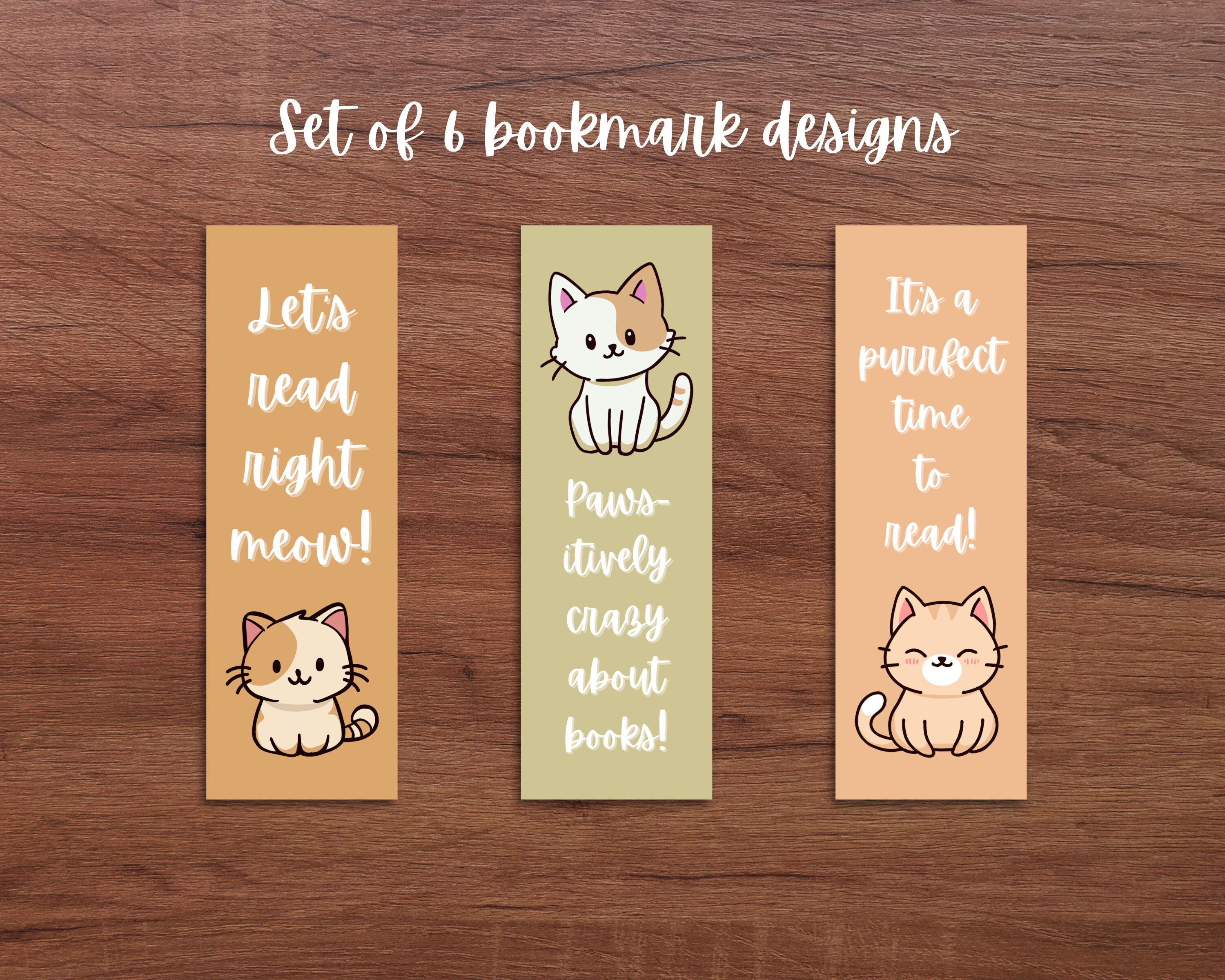 Printable Cat Bookmarks With Text, Instant Download, Set of 6 Cute Cat ...