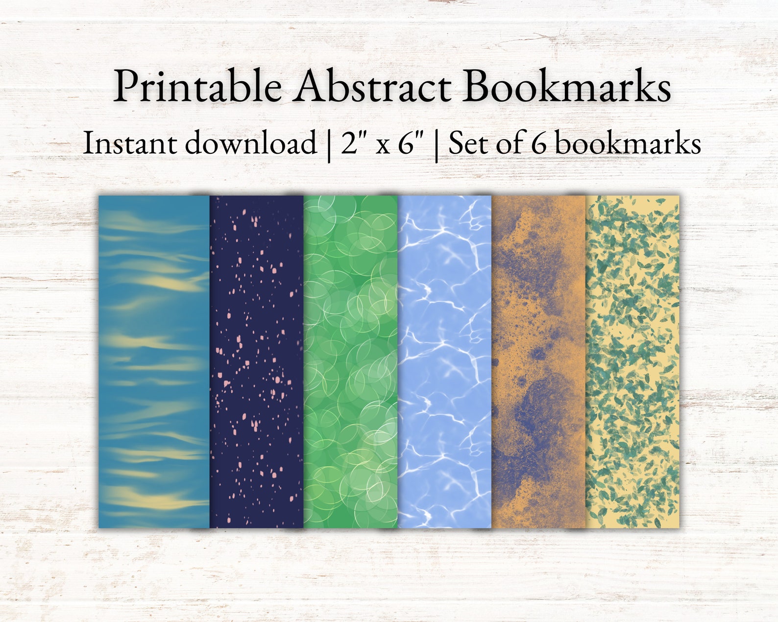 Printable Abstract Bookmarks, Instant Download, Set of 6 Original ...