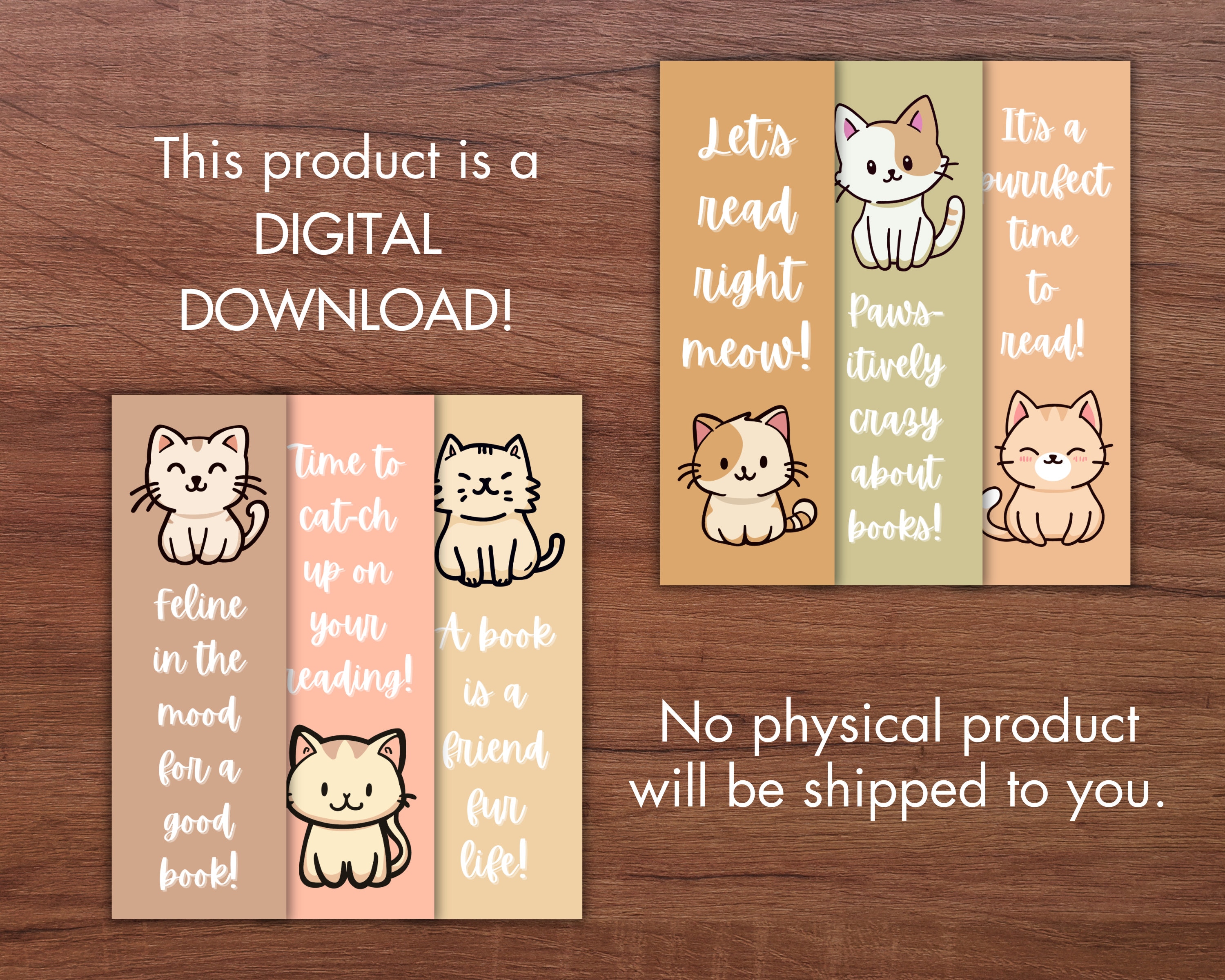 Printable Cat Bookmarks With Text, Instant Download, Set of 6 Cute Cat ...