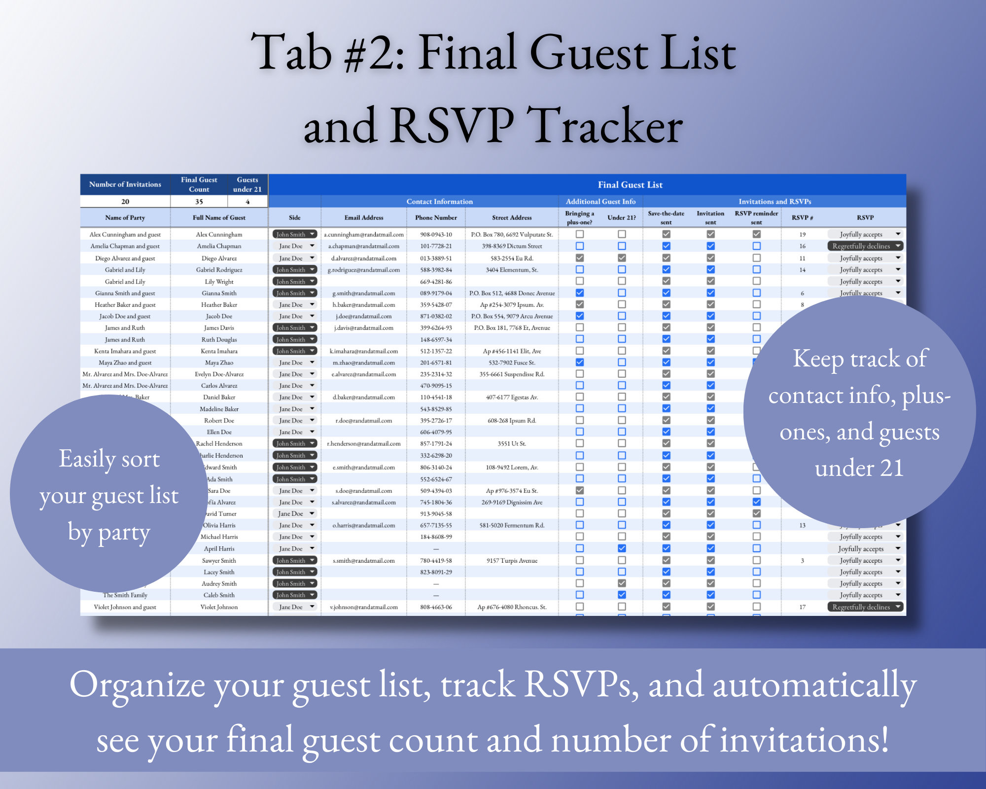 Wedding Guest List and RSVP Tracker for Google Sheets, Easy-to-use ...