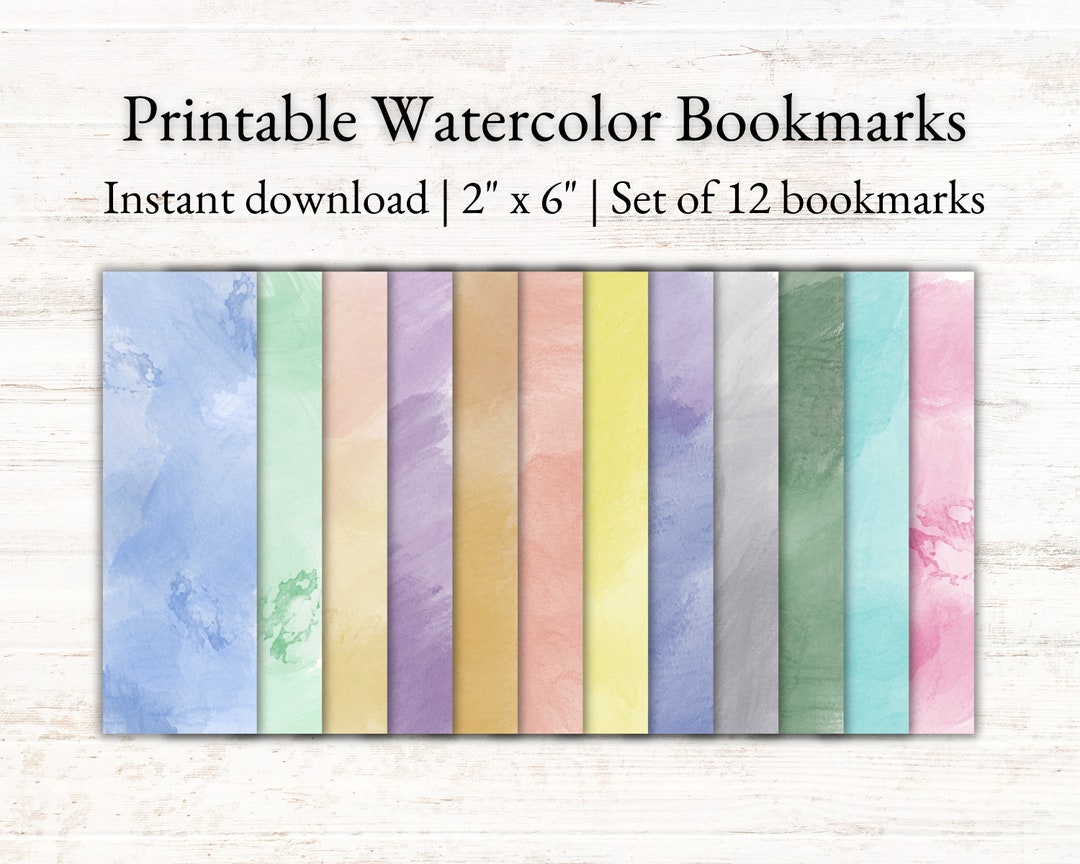 Printable Watercolor Bookmarks, Instant Download, Set of 12 Original ...