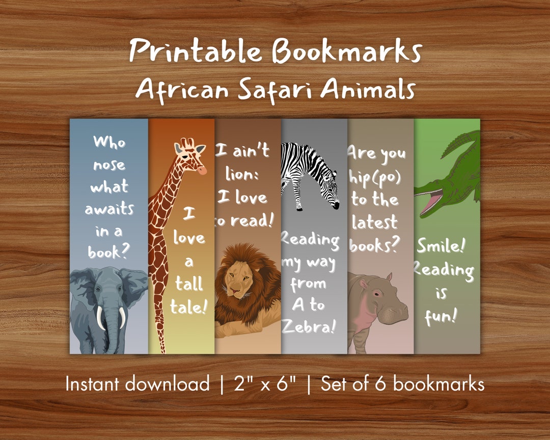 Printable Safari Animal Bookmarks With Text, Instant Download, Set of 6 ...