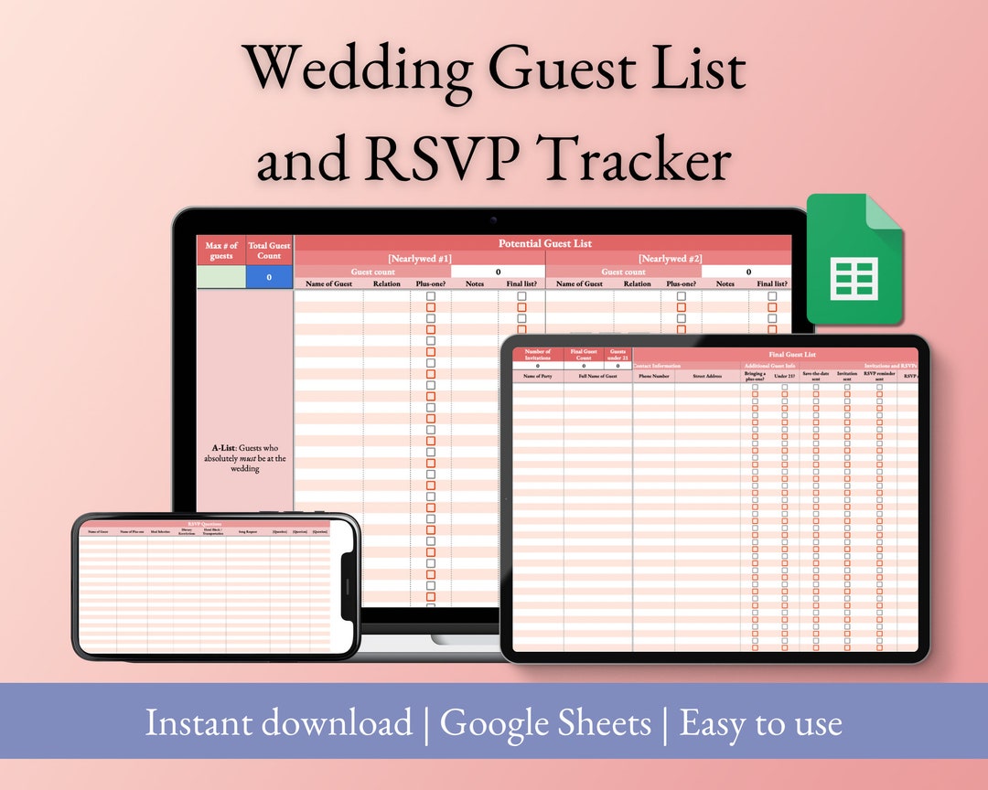 Wedding Guest List and RSVP Tracker for Google Sheets, Easy-to-use ...