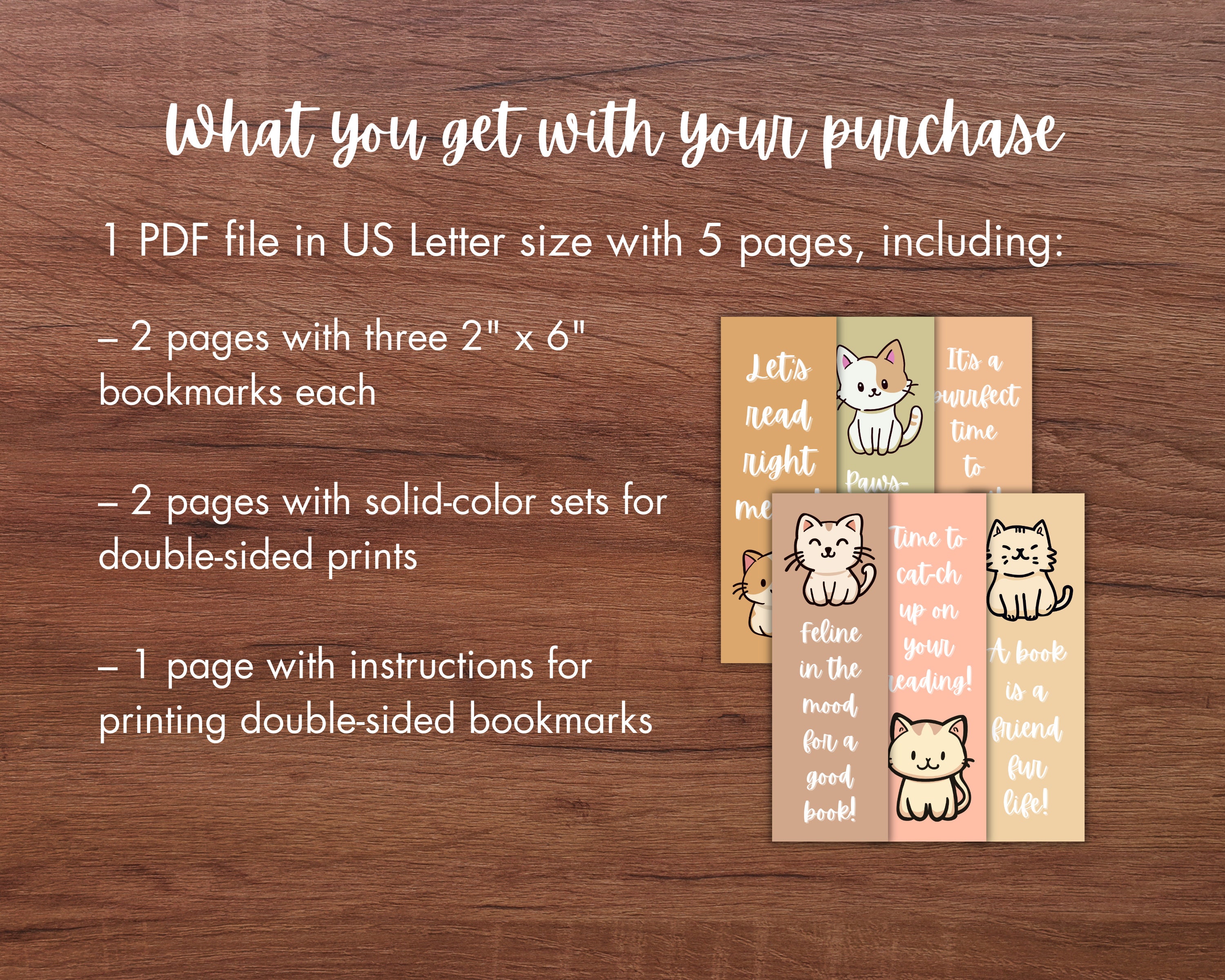 Printable Cat Bookmarks With Text, Instant Download, Set of 6 Cute Cat ...