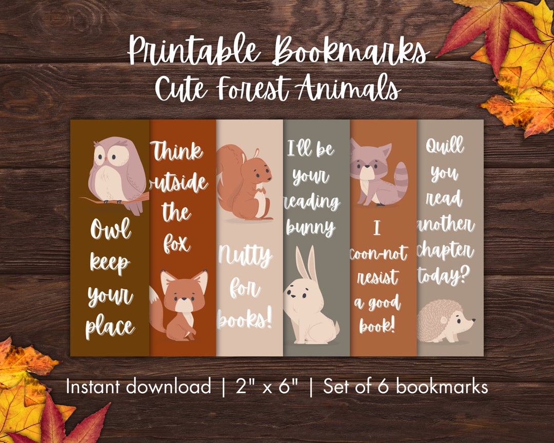 Printable Forest Animal Bookmarks With Text, Instant Download, Set of 6 ...