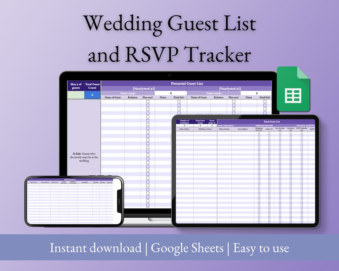 Wedding Guest List and RSVP Tracker for Google Sheets, Easy-to-use ...
