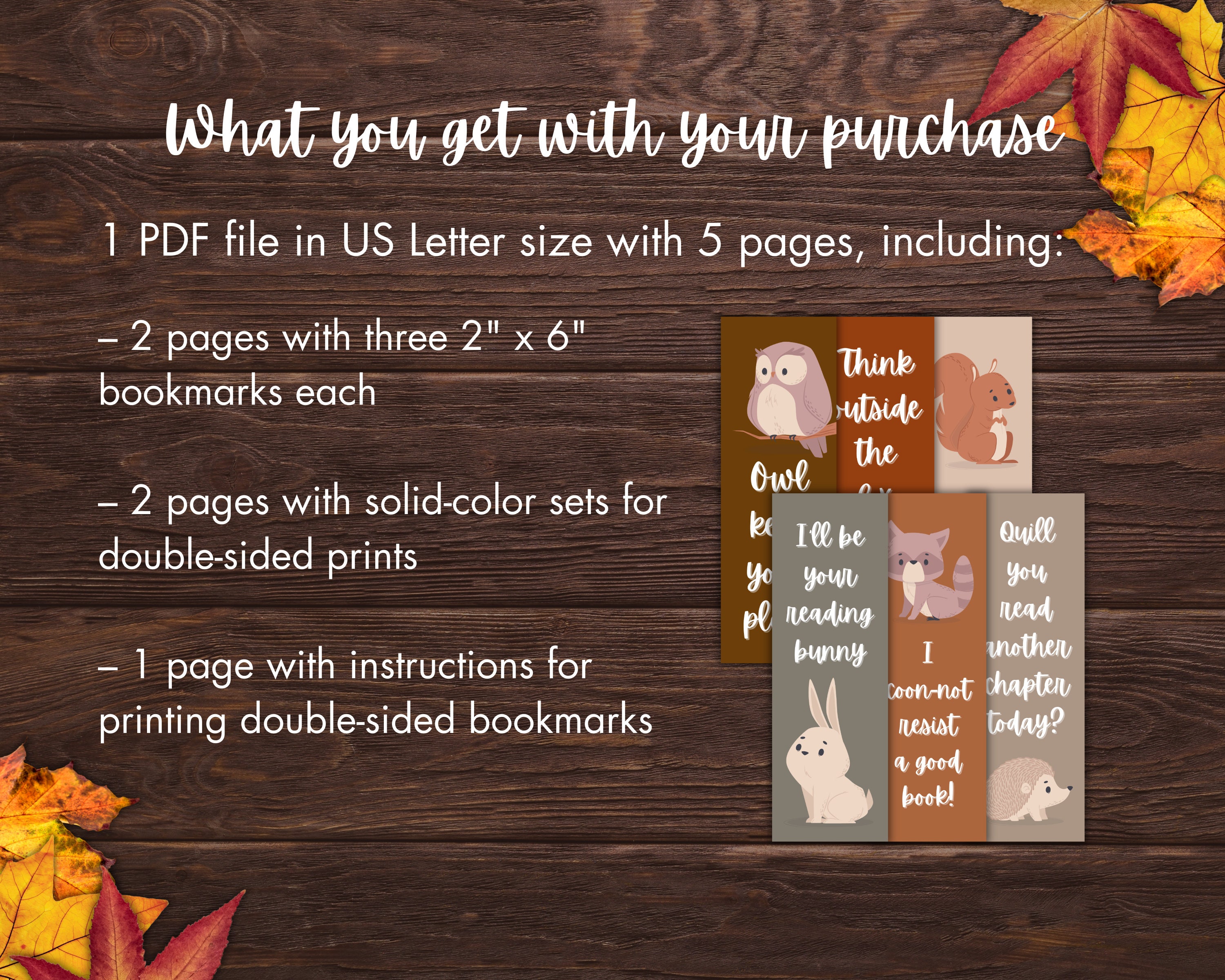 Printable Forest Animal Bookmarks With Text, Instant Download, Set of 6 ...