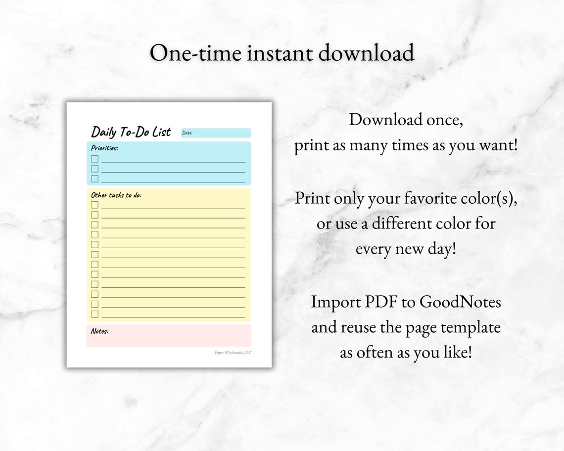 Printable Daily To-do List Template Instant Download Productivity ...