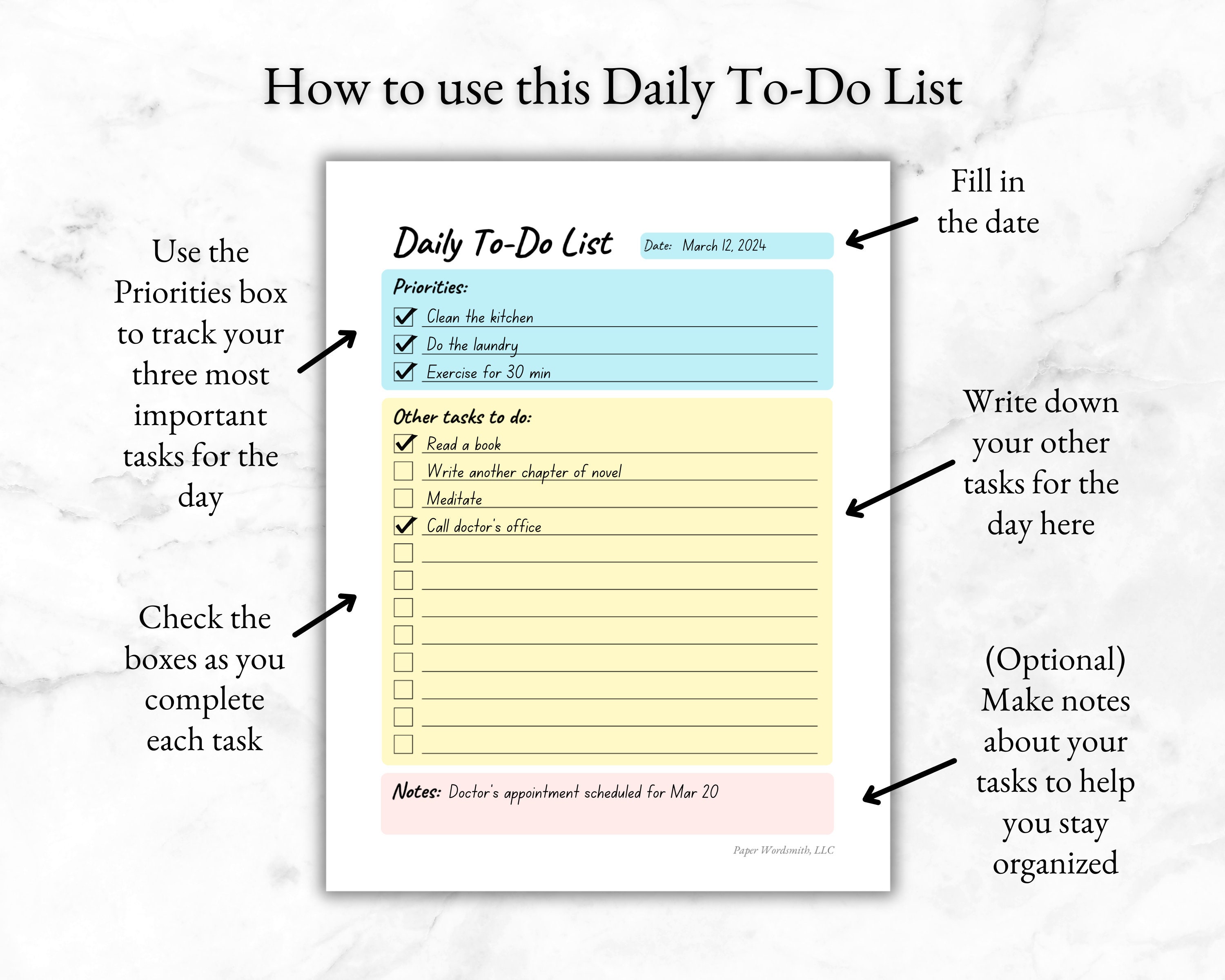 Printable Daily To-do List Template Instant Download Productivity ...