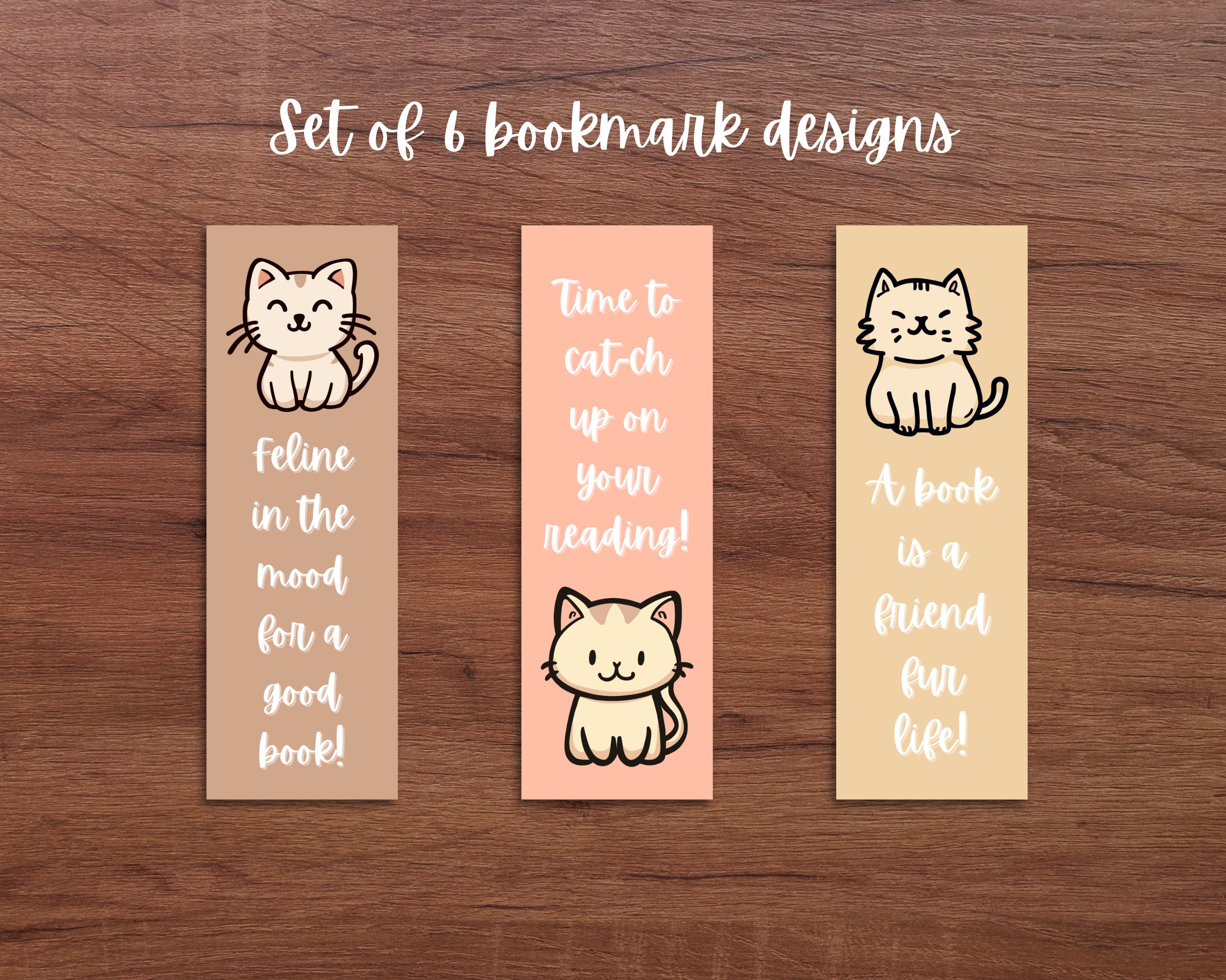 Printable Cat Bookmarks With Text, Instant Download, Set of 6 Cute Cat ...