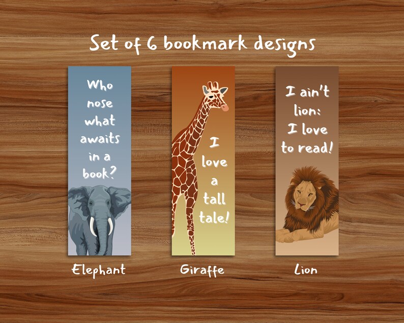 Printable Safari Animal Bookmarks With Text, Instant Download, Set of 6 ...