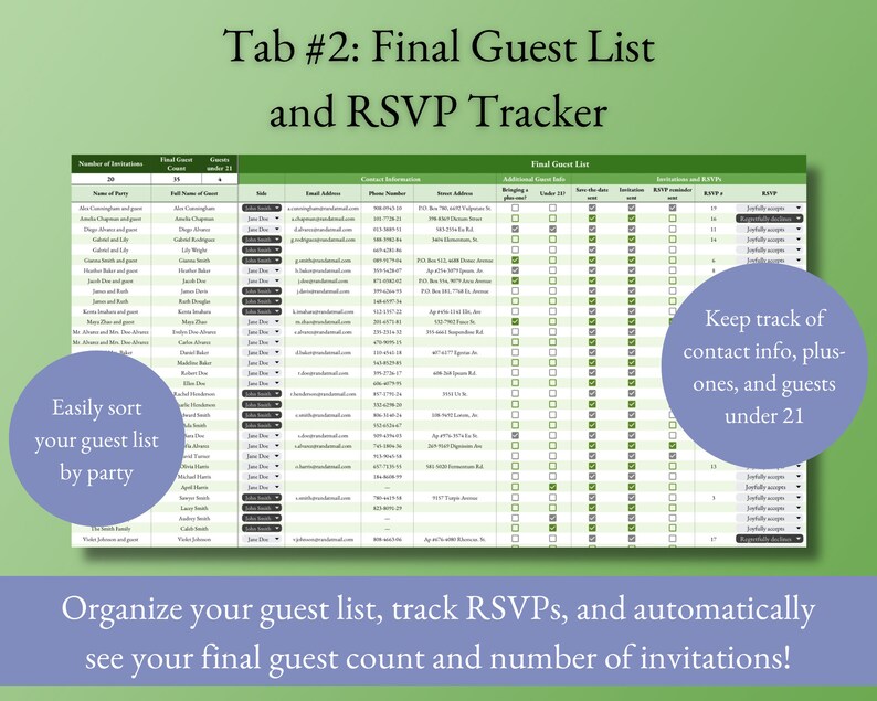 Wedding Guest List and RSVP Tracker for Google Sheets, Easy-to-use ...