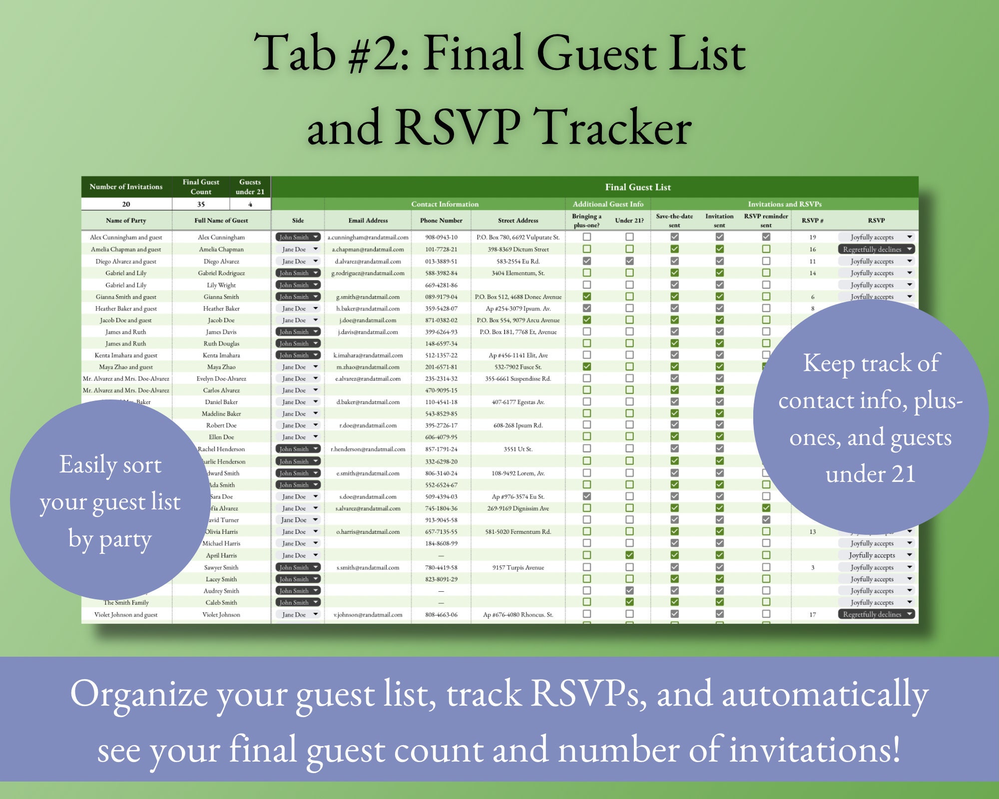 Wedding Guest List and RSVP Tracker for Google Sheets, Easy-to-use ...