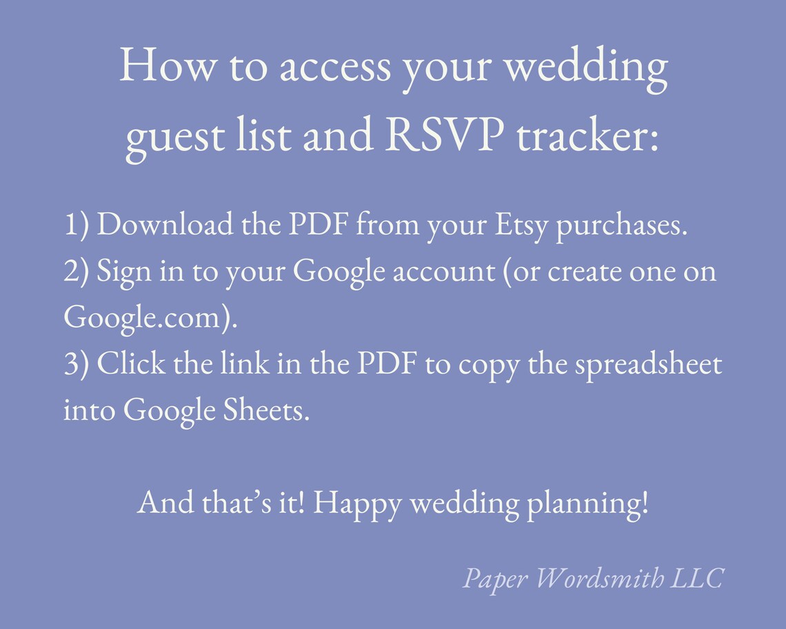 Wedding Guest List and RSVP Tracker for Google Sheets, Easy-to-use ...